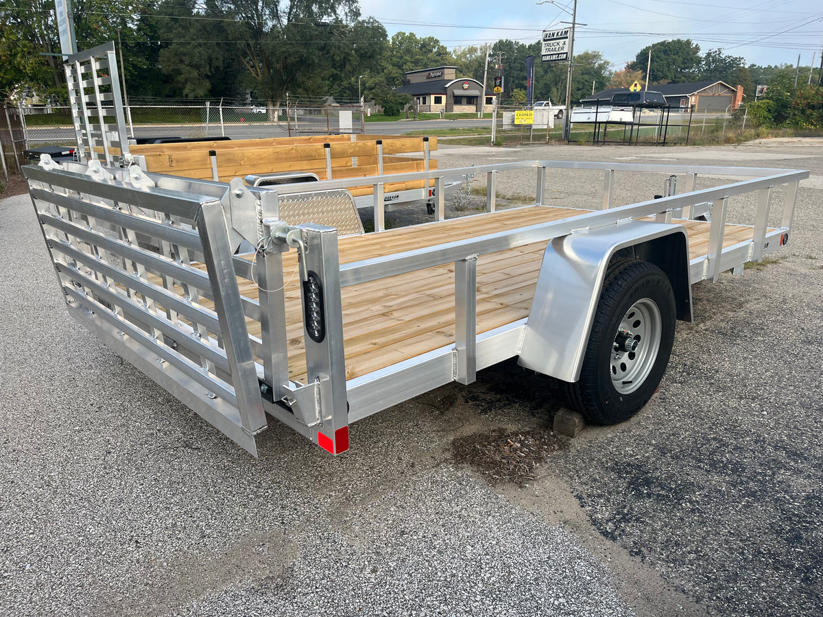 6.5 X 12 Aluminum Utility Trailer w/ 3-Side Tube Rail & Bi-Fold Ramp G ...