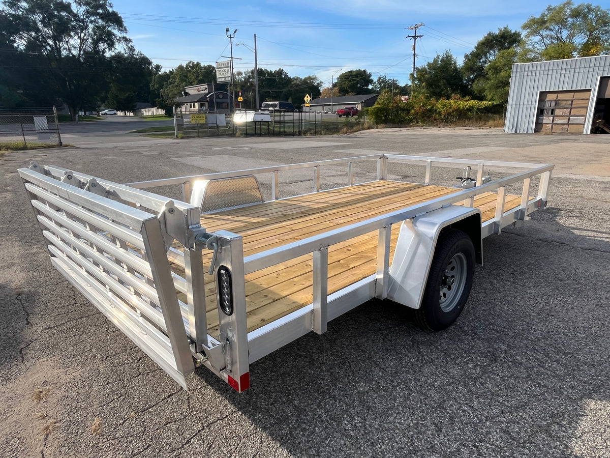 7 X 14 Aluminum Utility Trailer w/ 3-Side Tube Rail & Bi-Fold Ramp Gat ...