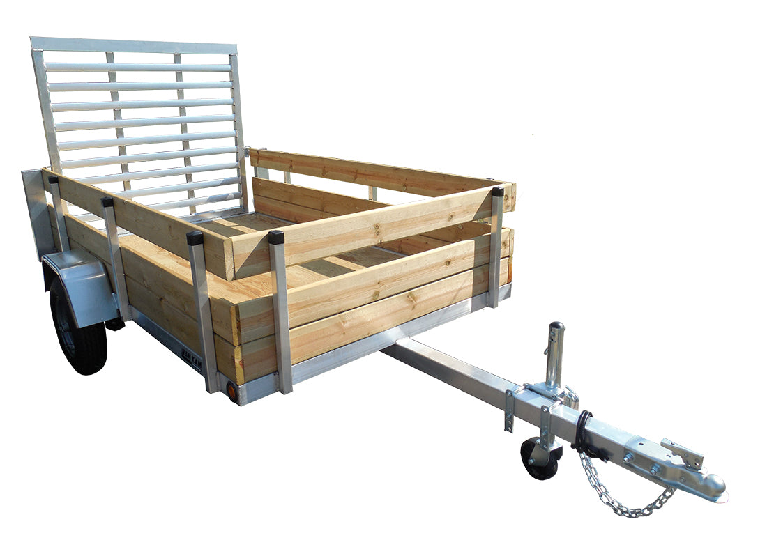 5 X 8'4"Aluminum Utility Trailer w/ 3-Board Wood Rack & 4' Removable R ...